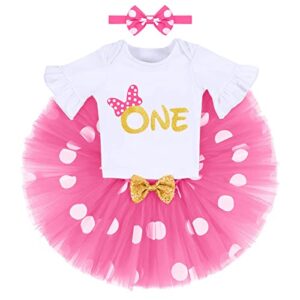 IBTOM CASTLE Newborn Toddler 1st/2nd/3rd Half Birthday Princess Mini Sequin Cake Smash Baptism Tutu Party Polka Dots Dress Bowknot Summer Playwear Sundress Homewear Sumsuit Dance Gown Hot Pink-ONE 1T