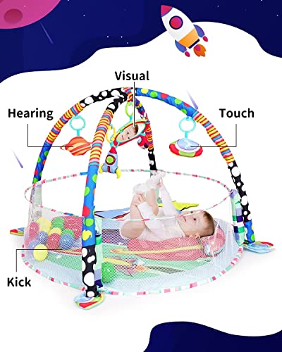 Siairo Jumbo Baby Activity Gym Folding Baby Play Gym Play Mat with Ball Pit & Hanging Mobiles, Surrounding Mesh for Newborn, Infant, Babies, Toddlers