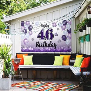 LASKYER Happy 46th Birthday Purple Large Banner - Cheers to 46 Years Old Birthday Home Wall Photoprop Backdrop,46th Birthday Party Decorations.