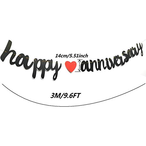 Happy Anniversary Banner Prestrung Red & Black Paper Sign for First Wedding Anniversary Party Decoration Photo Props/Anniversary Ceremony Banner