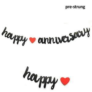 Happy Anniversary Banner Prestrung Red & Black Paper Sign for First Wedding Anniversary Party Decoration Photo Props/Anniversary Ceremony Banner