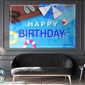 Swimming Pool Backdrop Banner Decor Blue – Happy Birthday Party Theme Decorations for Girls Boys Supplies