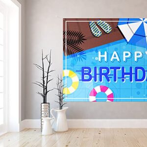 Swimming Pool Backdrop Banner Decor Blue – Happy Birthday Party Theme Decorations for Girls Boys Supplies