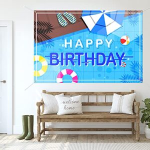 Swimming Pool Backdrop Banner Decor Blue – Happy Birthday Party Theme Decorations for Girls Boys Supplies