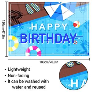 Swimming Pool Backdrop Banner Decor Blue – Happy Birthday Party Theme Decorations for Girls Boys Supplies