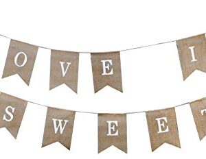 Love is Sweet Sign Banner – Mr and Mrs Burlap Banner Sign Rustic Decoration for Wedding Party Table Photobooth Props Home Wall by Mandala Crafts