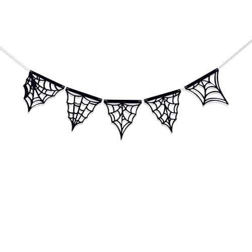 Black Spider web banner - Halloween Decor, Farmhouse Halloween, Spooky, Fall Decor, Spider Web Sign, Spider Web Banner, Halloween Mantel Decor (Spider web wood banner)