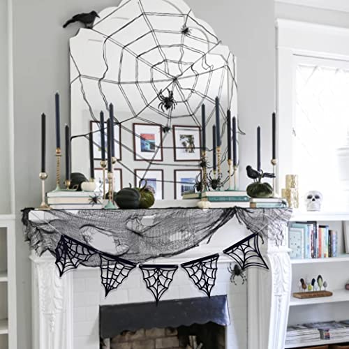 Black Spider web banner - Halloween Decor, Farmhouse Halloween, Spooky, Fall Decor, Spider Web Sign, Spider Web Banner, Halloween Mantel Decor (Spider web wood banner)