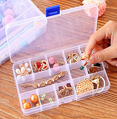 Juvielich Clear Plastic Organizer Box, 5 Fixed Grids Storage Container Jewelry Box for Beads Art DIY Crafts Jewelry Fishing Tackles 5.63"x3.94"x1.18"(LxWxH)