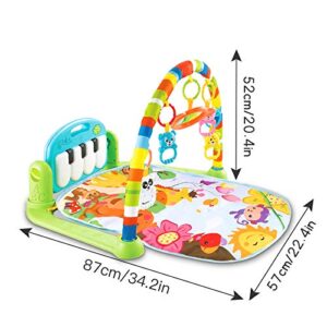 Baby Play Mat Activity Gym with Kick Piano Keyboard, Baby Jungle Gym Mat Designed with Colorful and Detachable Baby Toys in Activity Center for Tummy Time Boys and Girls Aged 0 to 3 to 6 12 Months