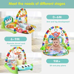 Baby Play Mat Activity Gym with Kick Piano Keyboard, Baby Jungle Gym Mat Designed with Colorful and Detachable Baby Toys in Activity Center for Tummy Time Boys and Girls Aged 0 to 3 to 6 12 Months