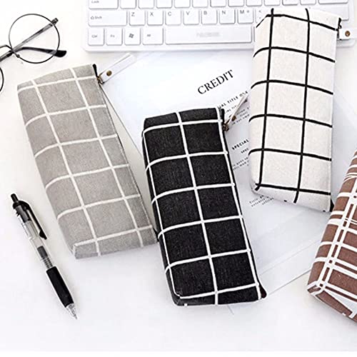 JINGYOU Pencil Bag, Solid Color Stationery Bag, Striped Grid Pen Pouch, Canvas Pencil Case, Kawaii Pencil Case for Students Office(Grey)