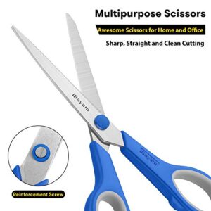 Scissors, iBayam 8" Multipurpose Scissors Bulk 3-Pack, Ultra Sharp Blade Shears, Comfort-Grip Handles, Sturdy Sharp Scissors for Office Home School Sewing Fabric Craft Supplies, Right/Left Hand