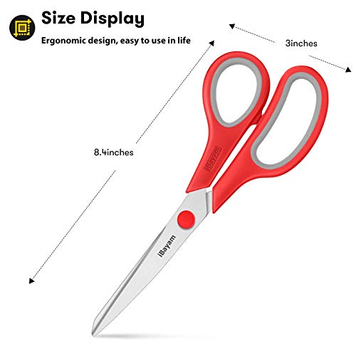 Scissors, iBayam 8" Multipurpose Scissors Bulk 3-Pack, Ultra Sharp Blade Shears, Comfort-Grip Handles, Sturdy Sharp Scissors for Office Home School Sewing Fabric Craft Supplies, Right/Left Hand