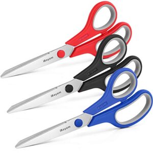 Scissors, iBayam 8" Multipurpose Scissors Bulk 3-Pack, Ultra Sharp Blade Shears, Comfort-Grip Handles, Sturdy Sharp Scissors for Office Home School Sewing Fabric Craft Supplies, Right/Left Hand