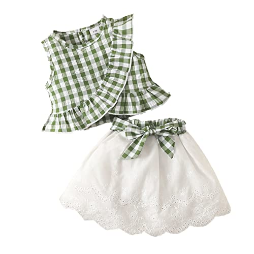 Lamgool Toddler Baby Girls Ruffle Sleeveless Shirt Top + Bowknot Skirt Set Summer Clothes 2 Piece 3T