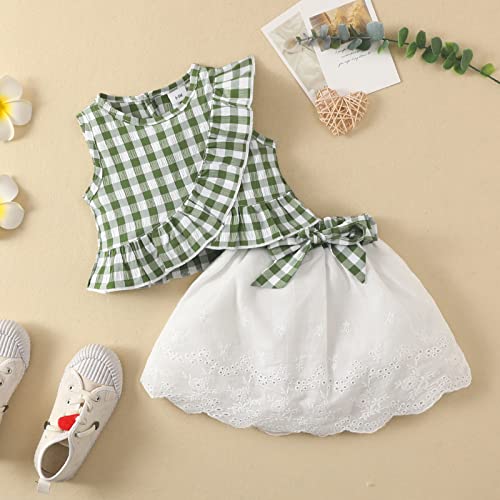 Lamgool Toddler Baby Girls Ruffle Sleeveless Shirt Top + Bowknot Skirt Set Summer Clothes 2 Piece 3T