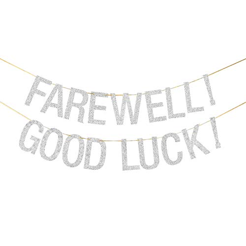 Silver Glitter Farewell! Good Luck! Banner - Goodbye Party Decorations - Farewell / Retirement / Job Change / Relocating / Graduation Party Supplies