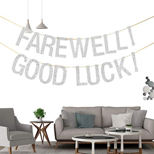 Silver Glitter Farewell! Good Luck! Banner - Goodbye Party Decorations - Farewell / Retirement / Job Change / Relocating / Graduation Party Supplies