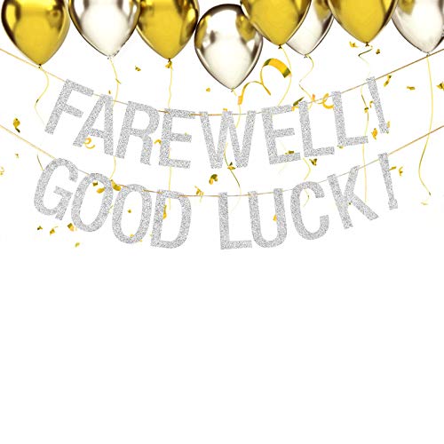 Silver Glitter Farewell! Good Luck! Banner - Goodbye Party Decorations - Farewell / Retirement / Job Change / Relocating / Graduation Party Supplies