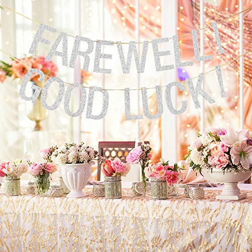 Silver Glitter Farewell! Good Luck! Banner - Goodbye Party Decorations - Farewell / Retirement / Job Change / Relocating / Graduation Party Supplies