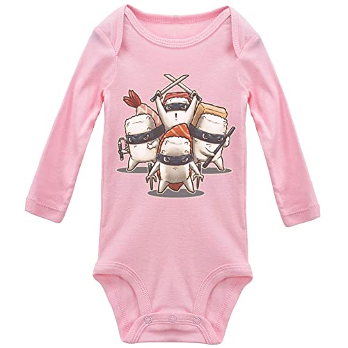 Ninja Sushi Baby Long Sleeves Bodysuit Infant Boys Girls Funny Crawling Clothes C-Pink