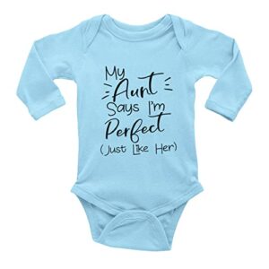 yeavomeny my aunt says i’m perfect baby onesie jumpsuit long sleeve birth announcement bodysuit c-blue