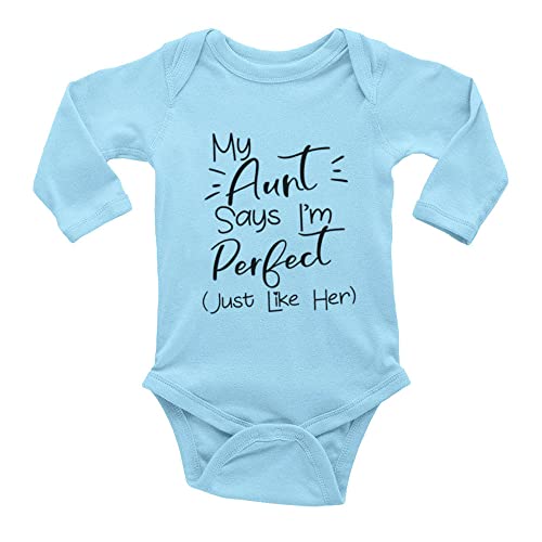 Yeavomeny My Aunt Says I'm Perfect Baby Onesie Jumpsuit Long Sleeve Birth Announcement Bodysuit C-Blue