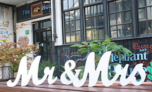 Amajoy Large White Wooden MR & MRS Wedding Sign for Beach Wedding Elegant Sweetheart and Reception Top Table Sign Decorative Letters for Wedding Shower