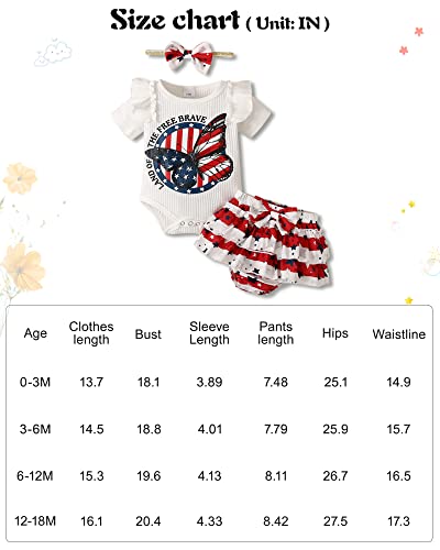 DISAUR Baby 4th Of July Girl Outfits Newborn Baby Girl Clothes Infant Independence Day Ruffle Short Sleeve Top +Stars Stripes Shorts + Cute Headband 3PCS Clothing Set