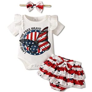 DISAUR Baby 4th Of July Girl Outfits Newborn Baby Girl Clothes Infant Independence Day Ruffle Short Sleeve Top +Stars Stripes Shorts + Cute Headband 3PCS Clothing Set