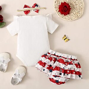 DISAUR Baby 4th Of July Girl Outfits Newborn Baby Girl Clothes Infant Independence Day Ruffle Short Sleeve Top +Stars Stripes Shorts + Cute Headband 3PCS Clothing Set