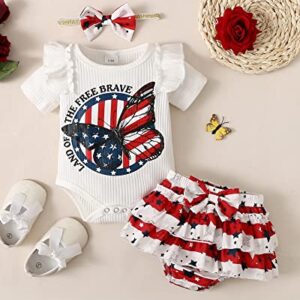 DISAUR Baby 4th Of July Girl Outfits Newborn Baby Girl Clothes Infant Independence Day Ruffle Short Sleeve Top +Stars Stripes Shorts + Cute Headband 3PCS Clothing Set