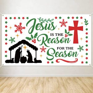 watinc christmas jesus is the reason for the season backdrop banner xtralarge nativity cross xmas winter holiday religious party wall decorations supplies for home church outdoor 78 x 45 inch