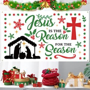 WATINC Christmas Jesus is The Reason for The Season Backdrop Banner XtraLarge Nativity Cross Xmas Winter Holiday Religious Party Wall Decorations Supplies for Home Church Outdoor 78 x 45 Inch