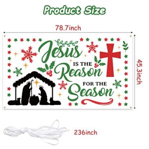 WATINC Christmas Jesus is The Reason for The Season Backdrop Banner XtraLarge Nativity Cross Xmas Winter Holiday Religious Party Wall Decorations Supplies for Home Church Outdoor 78 x 45 Inch