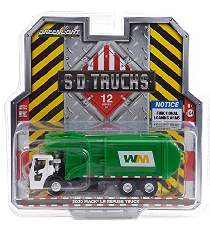 Waste Management 2020 Mack LR Refuse Garbage Truck, White and Green - Greenlight 45120C/48 - 1/64 Scale Diecast Model Toy Car