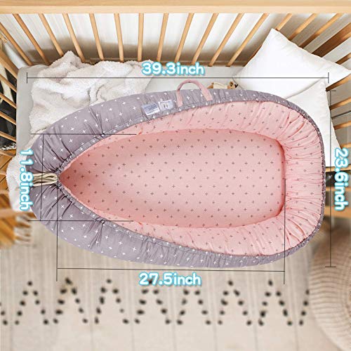 Miracle Baby Lounger Cover Baby Nest Cover Super Soft Breathable Fiberfill Portable Adjustable Newborn Lounger Cover Essential for Newborn Shower Gift (Pink Cross)