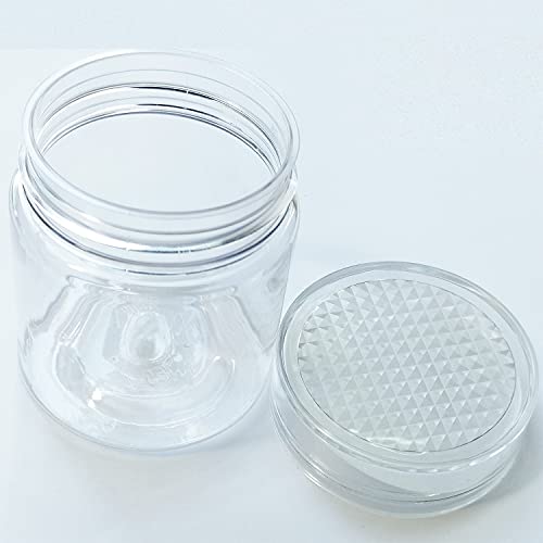 VeleGO 4.7oz (140 ml,15 Pack) Empty Clear Plastic Jars with Diamond Lids and Labels - Round Cosmetic PET Containers for Scrubs,Cream,Paint,Lotions, Butters and More