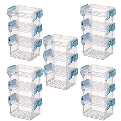 5 Pack Small Plastic Box, SIYOMG 3 Tiers Clear Plastic Organizer with Locking Lids, Small Plastic Storage Containers for Crafts, Stationery, Jewelry, Sewing Accessories Classroom Home Supplies