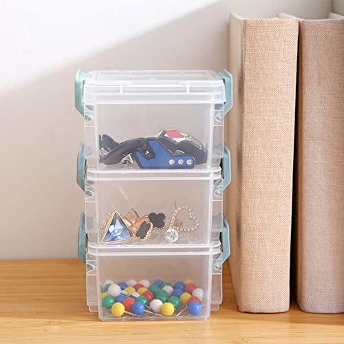 5 Pack Small Plastic Box, SIYOMG 3 Tiers Clear Plastic Organizer with Locking Lids, Small Plastic Storage Containers for Crafts, Stationery, Jewelry, Sewing Accessories Classroom Home Supplies