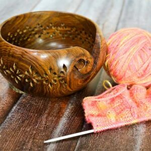 Ajuny Handmade Large Wooden Yarn Bowl Wool Ball Holder with Elegant Design Gifts 7x3 Inch