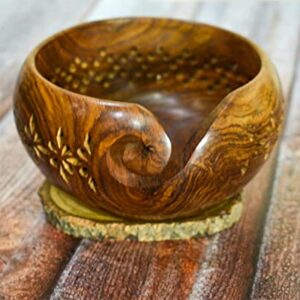 Ajuny Handmade Large Wooden Yarn Bowl Wool Ball Holder with Elegant Design Gifts 7x3 Inch