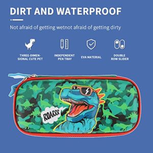 3D Cartoon Cute Pencil Case Pencil Bag Medium Portable Multifunctional Pencil Bag with Compartment boys and girls Children Teens (Green Tyrannosaurus) (023)