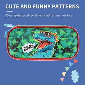 3D Cartoon Cute Pencil Case Pencil Bag Medium Portable Multifunctional Pencil Bag with Compartment boys and girls Children Teens (Green Tyrannosaurus) (023)