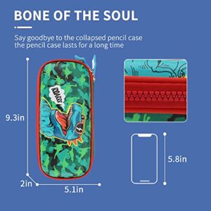 3D Cartoon Cute Pencil Case Pencil Bag Medium Portable Multifunctional Pencil Bag with Compartment boys and girls Children Teens (Green Tyrannosaurus) (023)