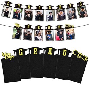 congrats grad 2023 photo banner, graduation decorations for photo supplies, black and gold congrats grad party supplies, 14pcs graduation hanging photo decor banner for congratulations graduation