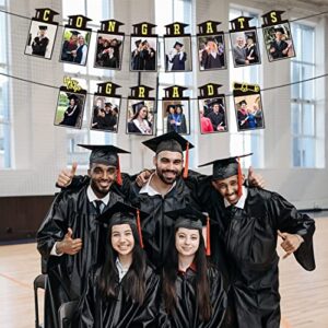 Congrats Grad 2023 Photo Banner, Graduation Decorations for Photo Supplies, Black and Gold Congrats Grad Party Supplies, 14pcs Graduation Hanging Photo Decor Banner for Congratulations Graduation