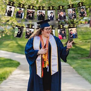 Congrats Grad 2023 Photo Banner, Graduation Decorations for Photo Supplies, Black and Gold Congrats Grad Party Supplies, 14pcs Graduation Hanging Photo Decor Banner for Congratulations Graduation