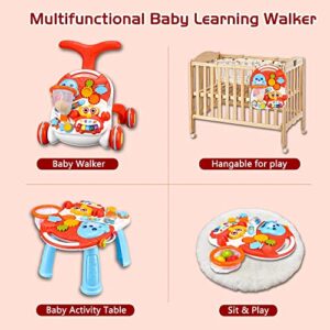 Boqi Sit-to-Stand Learning Walker 2 in 1 Baby Push Walker with Educational Activity Center, Learning Toys for Infant Toddlers Boys and Girls